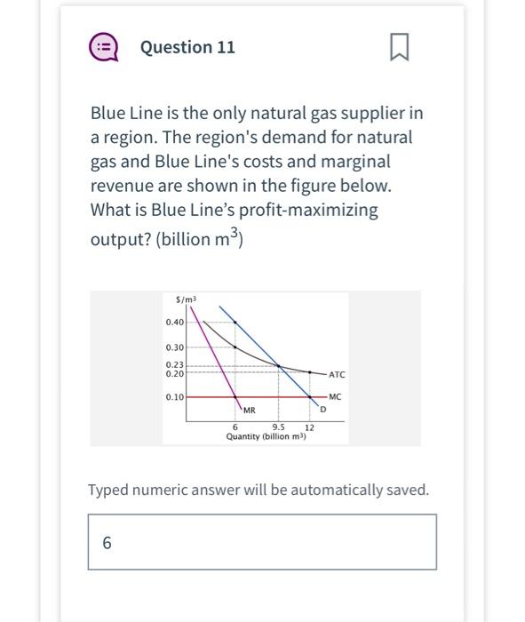 Solved Question 11 Blue Line is the only natural gas | Chegg.com