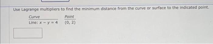 Solved Use Lagrange multipliers to find the minimum distance | Chegg.com