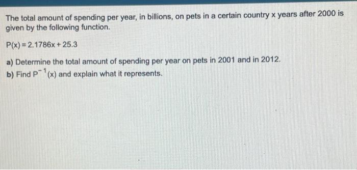 Solved The total amount of spending per year, in billions, | Chegg.com