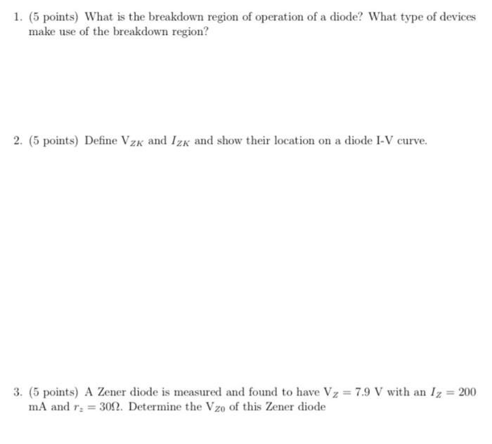 Solved 1. (5 points) What is the breakdown region of | Chegg.com