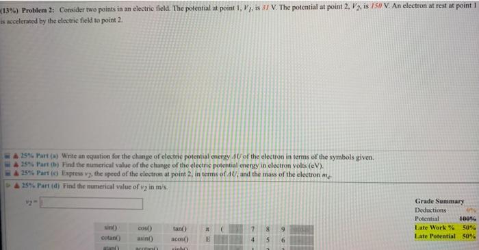 Solved 13\%) Problem 2: Consider two points in an electric | Chegg.com