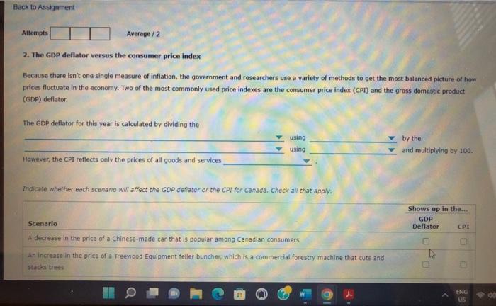 Solved 2. The GDP deflator versus the consumer price index | Chegg.com