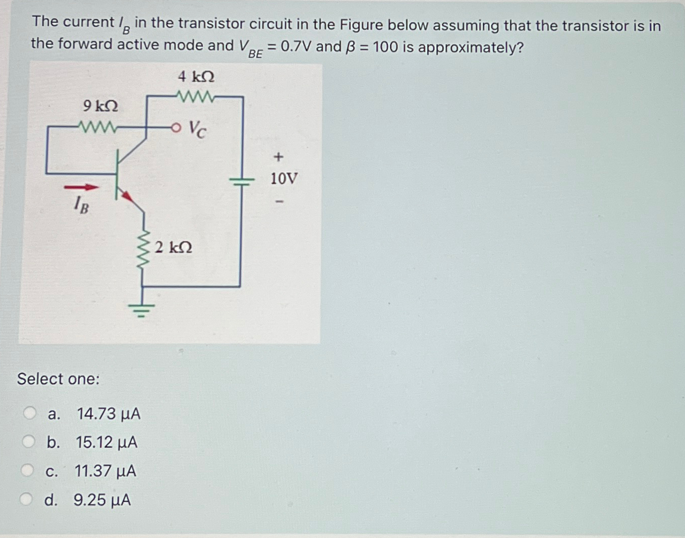 Solved The current IB ﻿in the transistor circuit in the | Chegg.com