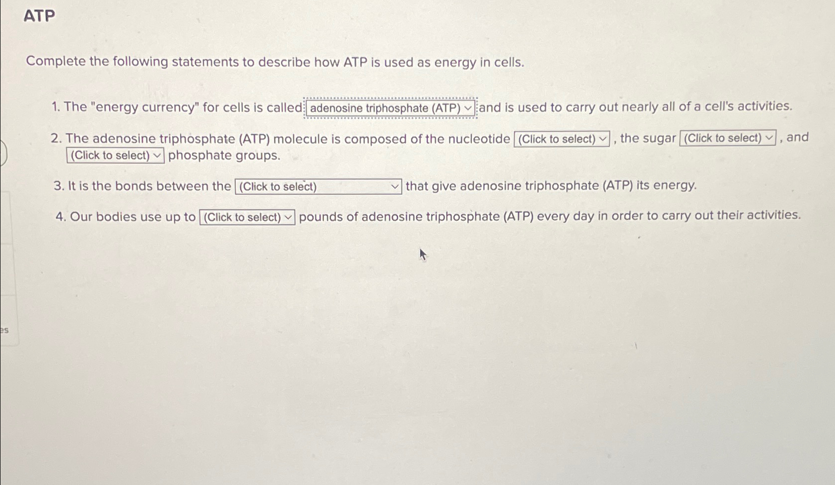 Solved ATPComplete the following statements to describe how | Chegg.com