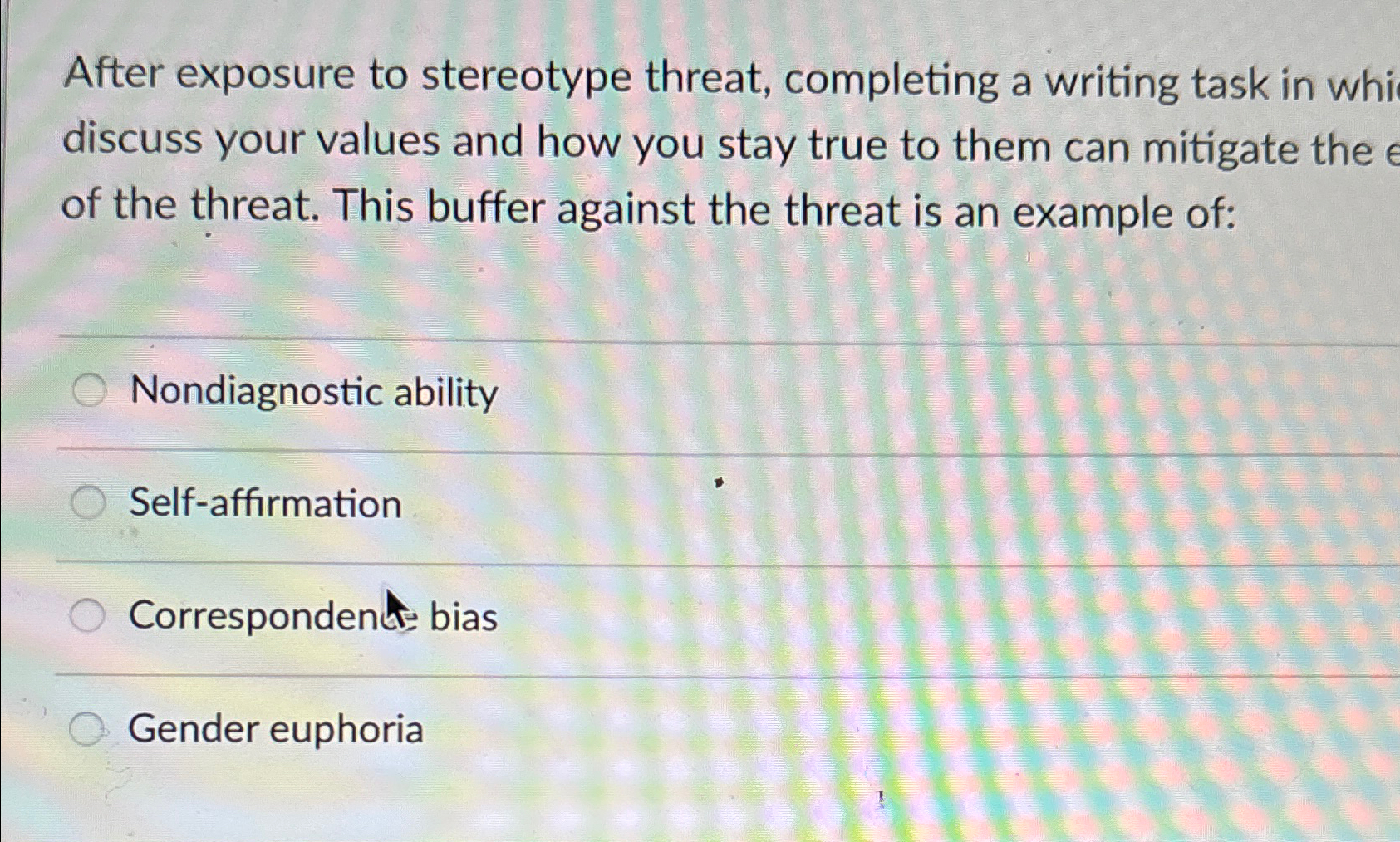 Solved After exposure to stereotype threat, completing a | Chegg.com