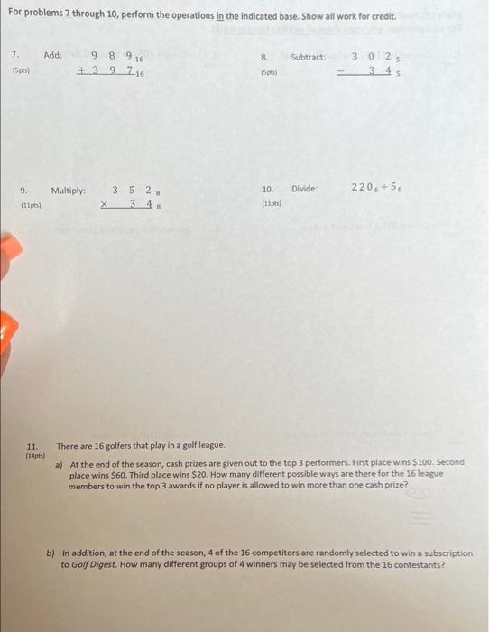 Solved For problems 7 through 10, perform the operations in | Chegg.com