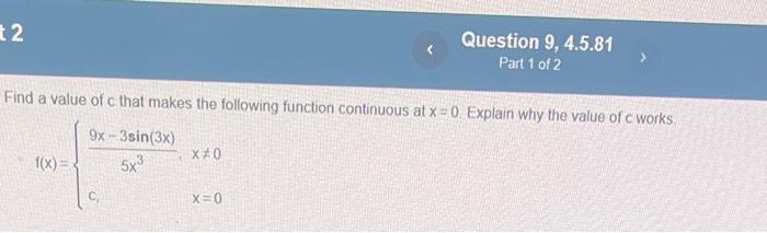 Solved Find a value of c that makes the following function | Chegg.com
