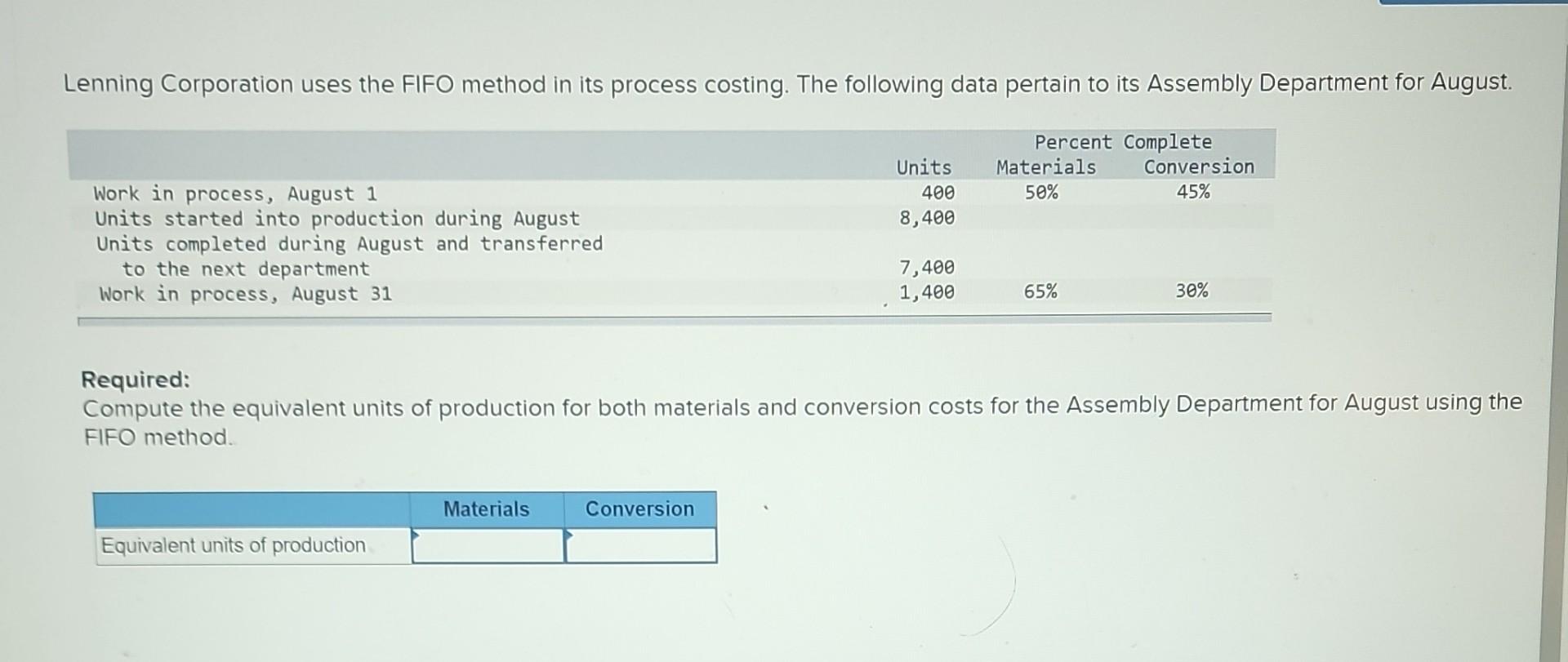Solved Lenning Corporation uses the FIFO method in its | Chegg.com
