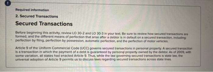 Solved Required information 2. Secured Transactions Secured | Chegg.com