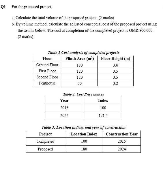 Solved For the proposed project, a. Calculate the total | Chegg.com