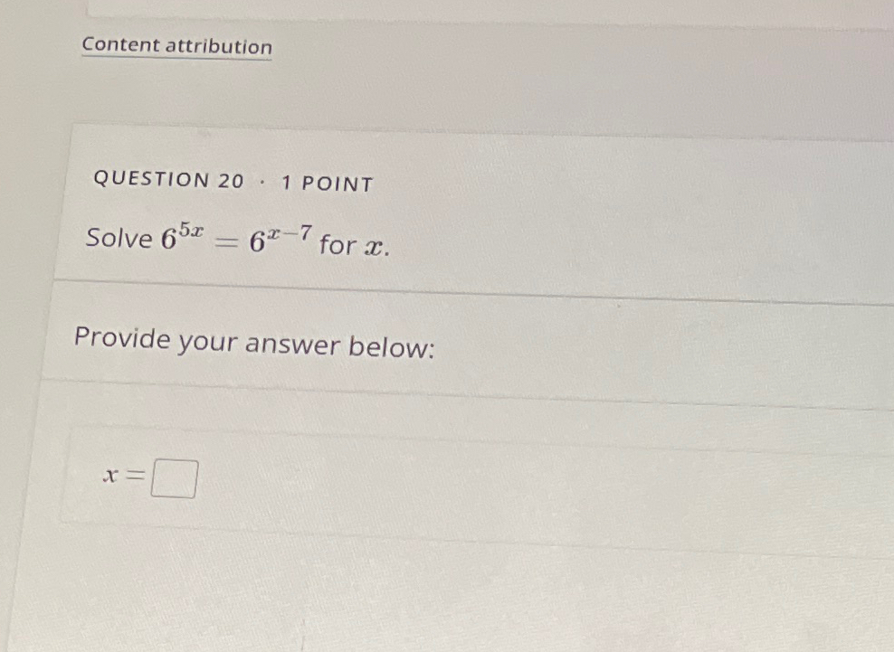 Solved Solve 65x=6x-7 ﻿for x.Provide your answer below:x= | Chegg.com