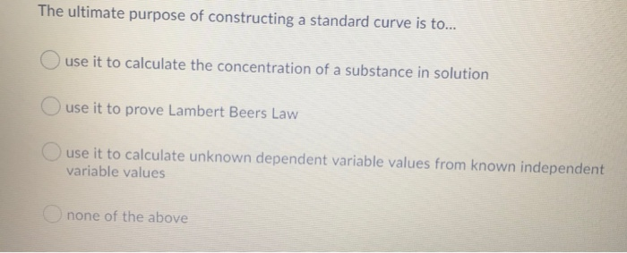 Solved The ultimate purpose of constructing a standard curve | Chegg.com