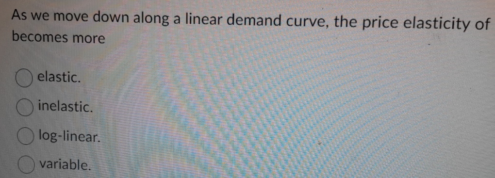 Solved As we move down along a linear demand curve, the | Chegg.com