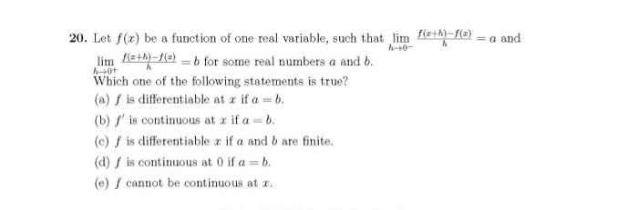 Solved 20. Let f(x) be a function of one real variable, such | Chegg.com