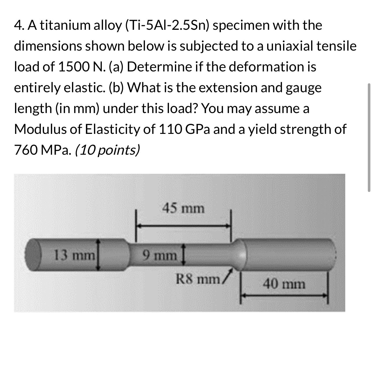 Solved titanium alloy (Ti-5Al-2.5Sn) specimen with the | Chegg.com