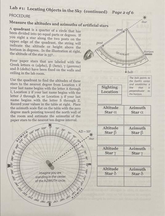 Solved Lab #1: Locating Objects in the Sky (continued) Page | Chegg.com