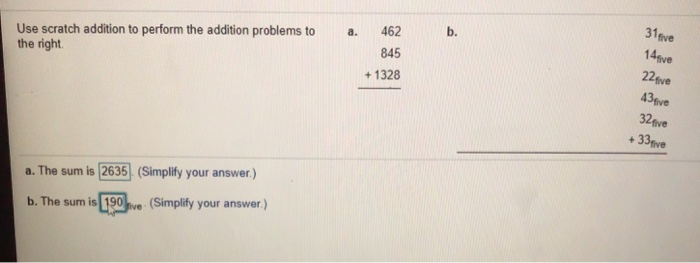 Solved Use scratch addition to perform the addition problems | Chegg.com