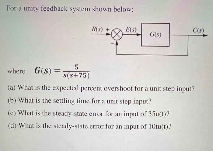 Solved For a unity feedback system shown below: R(S) + E(S) | Chegg.com