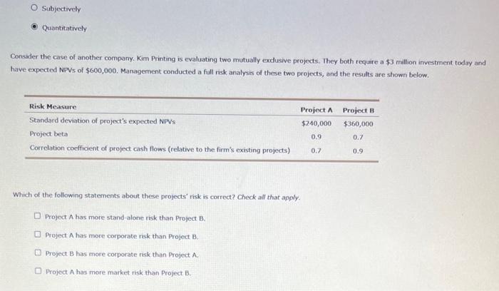 Solved Understanding risks that affect projects and the | Chegg.com