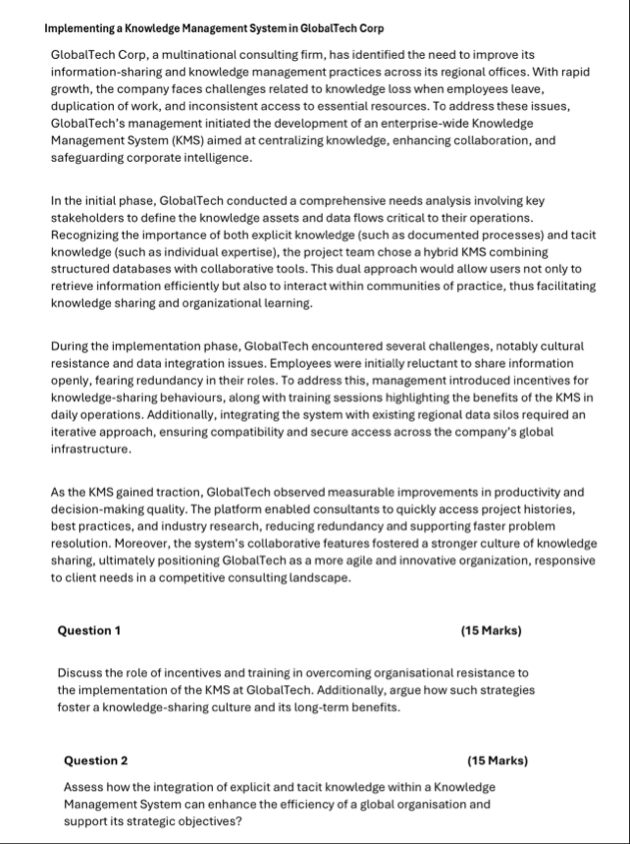 Solved Implementing a Knowledge Management Systemin | Chegg.com