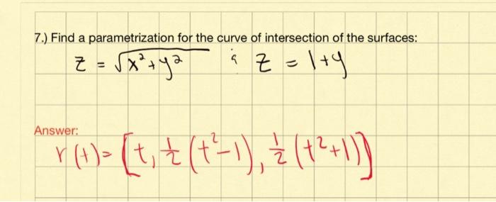Solved 7.) Find a parametrization for the curve of | Chegg.com