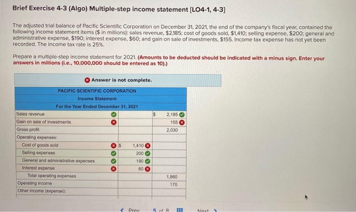 Solved Brief Exercise 4 3 Algo Multiple Step Income 