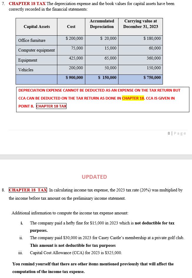 Solved CHAPTER 18 ﻿TAX The depreciation expense and the book | Chegg.com