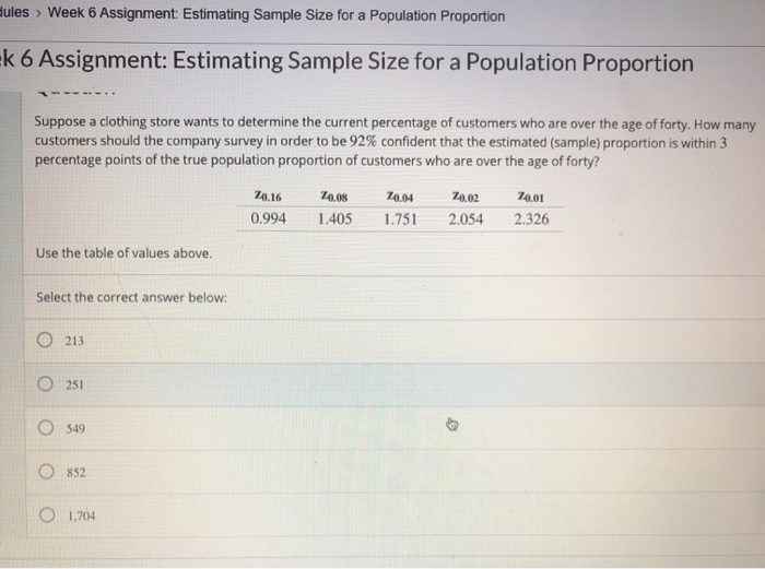 Solved dules Week 6 Assignment: Estimating Sample Size for a | Chegg.com