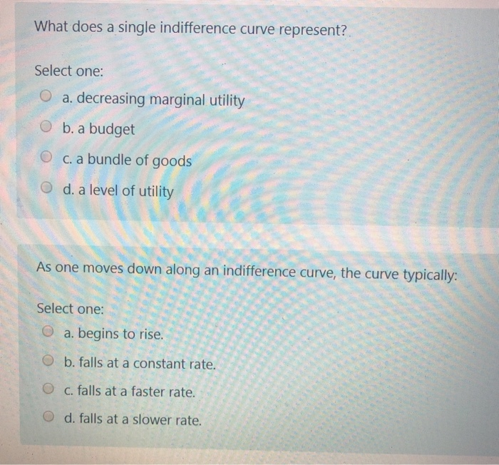 Solved What does a single indifference curve represent? | Chegg.com