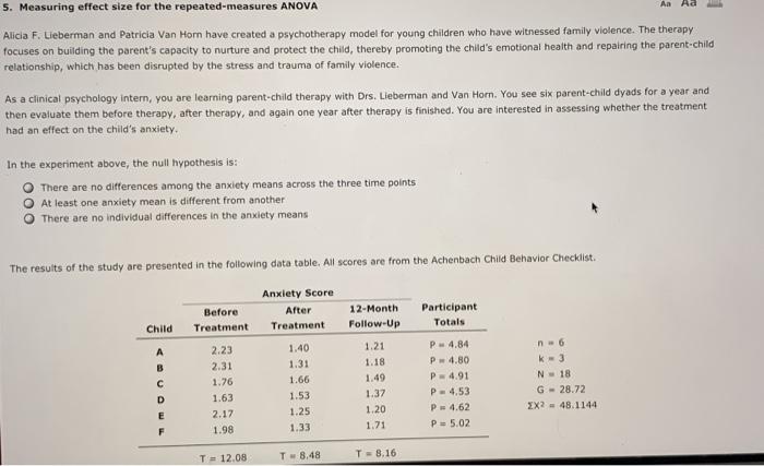 Solved 5. Measuring effect size for the repeated-measures | Chegg.com