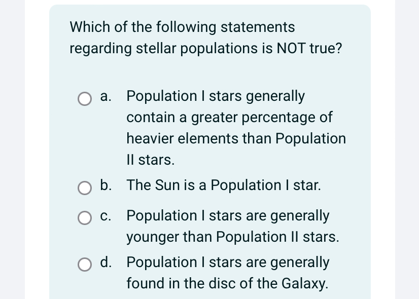 Solved Which of the following statementsregarding stellar | Chegg.com