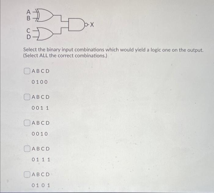 Solved B Đ Select the binary input combinations which would | Chegg.com