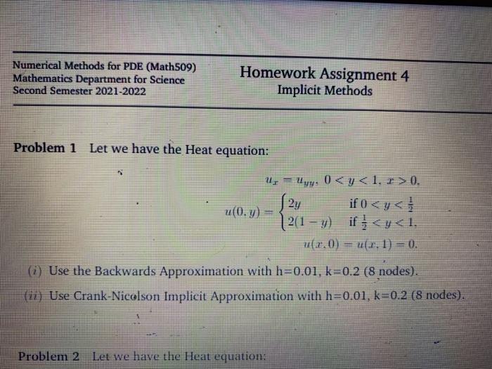 Solved Numerical Methods for PDE (Math509) Mathematics | Chegg.com