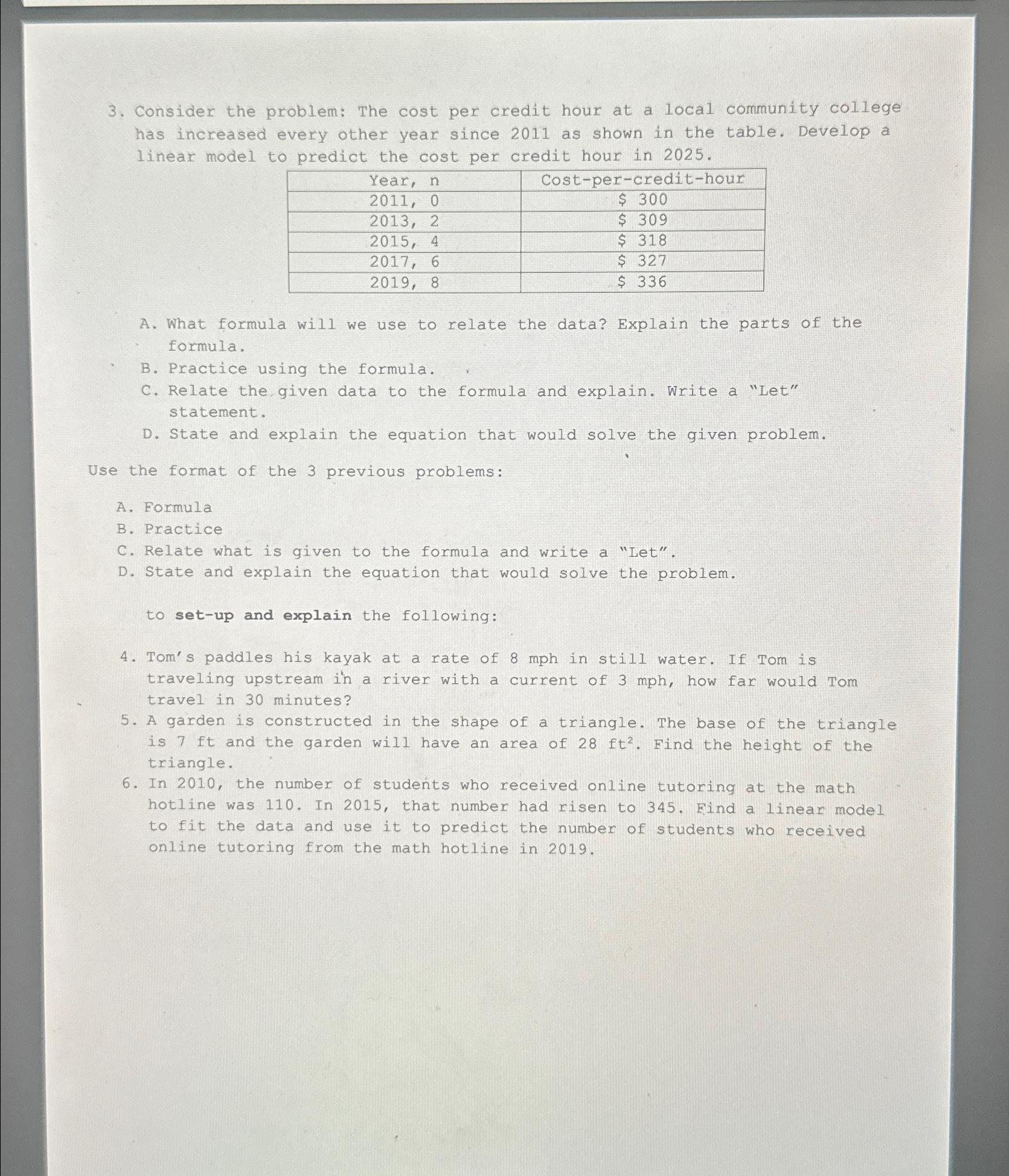 Solved Consider the problem: The cost per credit hour at a | Chegg.com