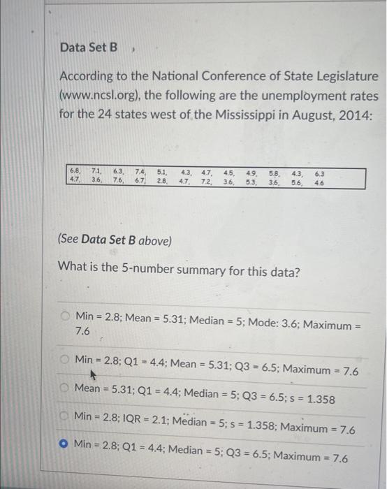 Solved (See Data Set B above) How many outliers are in this | Chegg.com