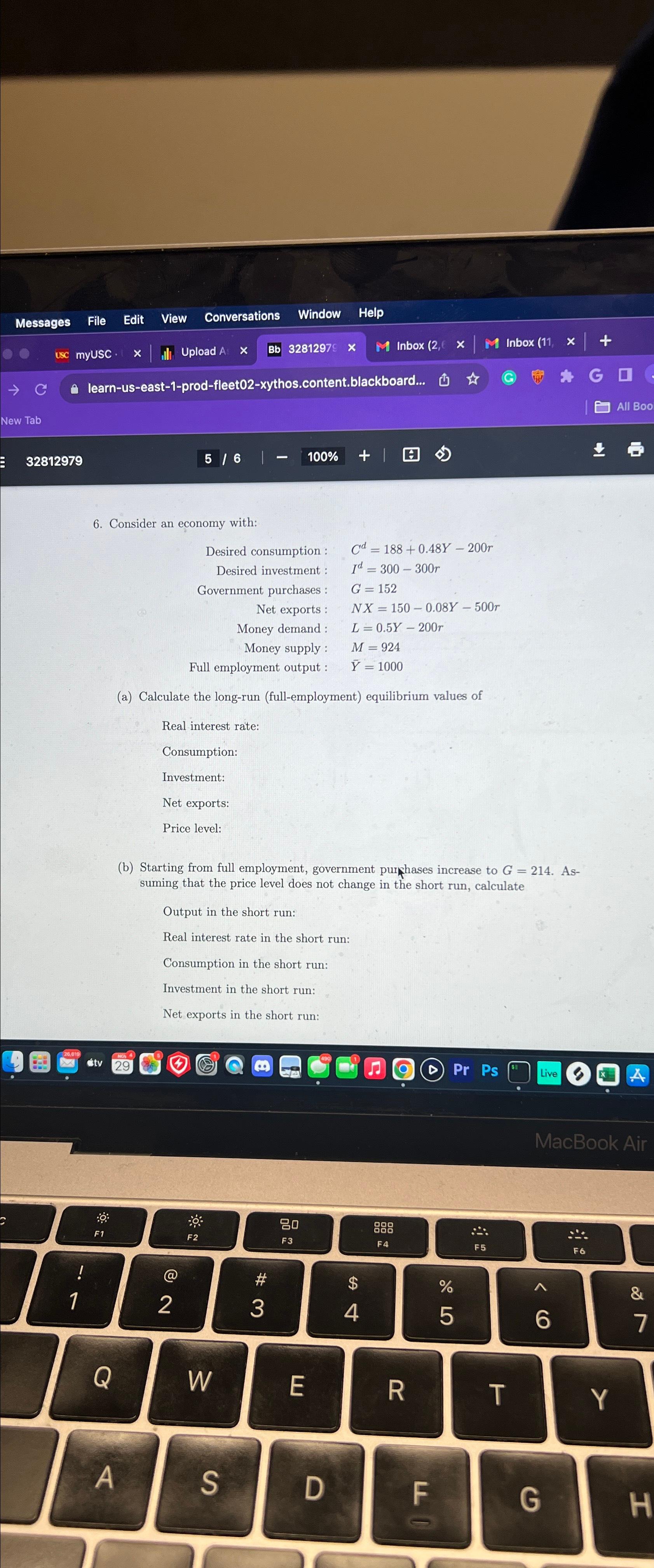 Solved Consider an economy with: ﻿Desired consumption : | Chegg.com