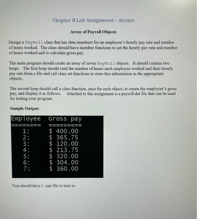 Solved Chapter 8 Lab Assignment - Arrays Array of Payroll | Chegg.com