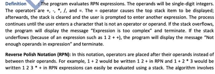 Solved Definition . The program evaluates RPN expressions. | Chegg.com
