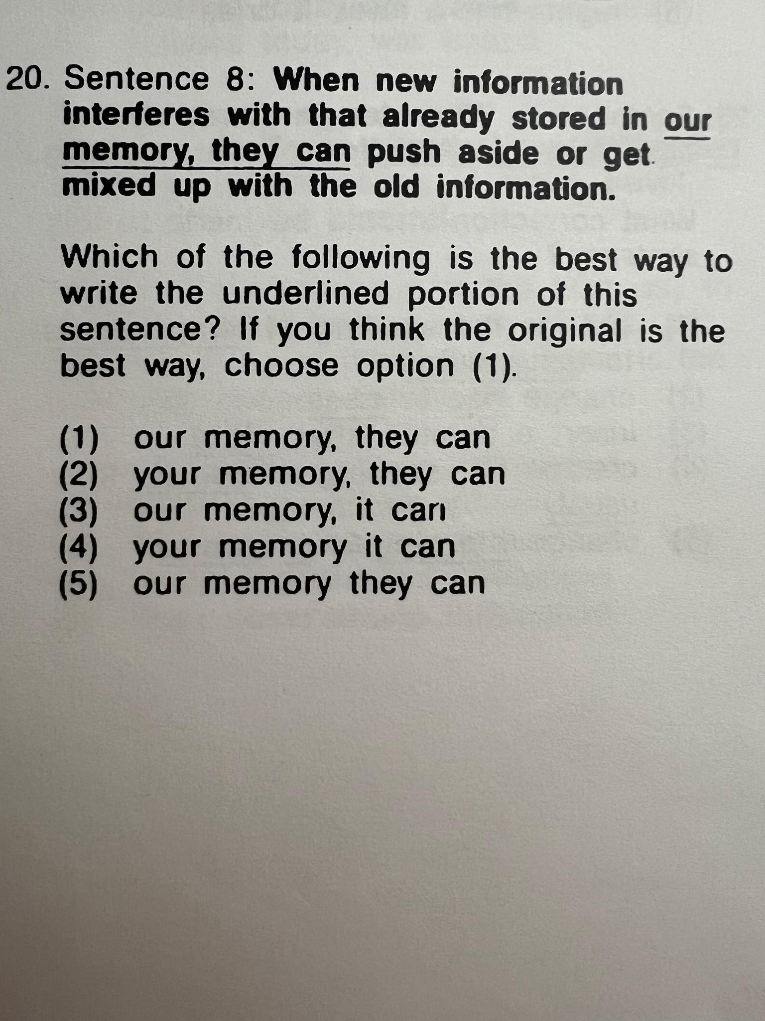 Solved Sentence 8: When new information interferes with that | Chegg.com