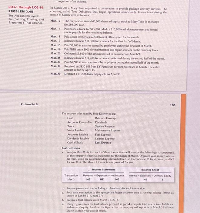 LO3-1 through LO3-10 PROBLEM 3.4B The Accounting | Chegg.com