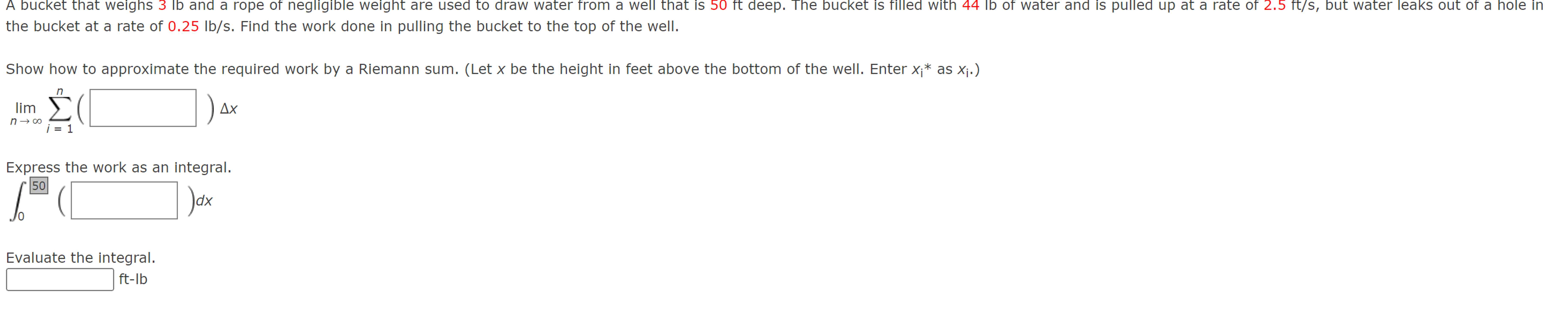 Solved the bucket at a rate of 0.25lbs. ﻿Find the work done | Chegg.com
