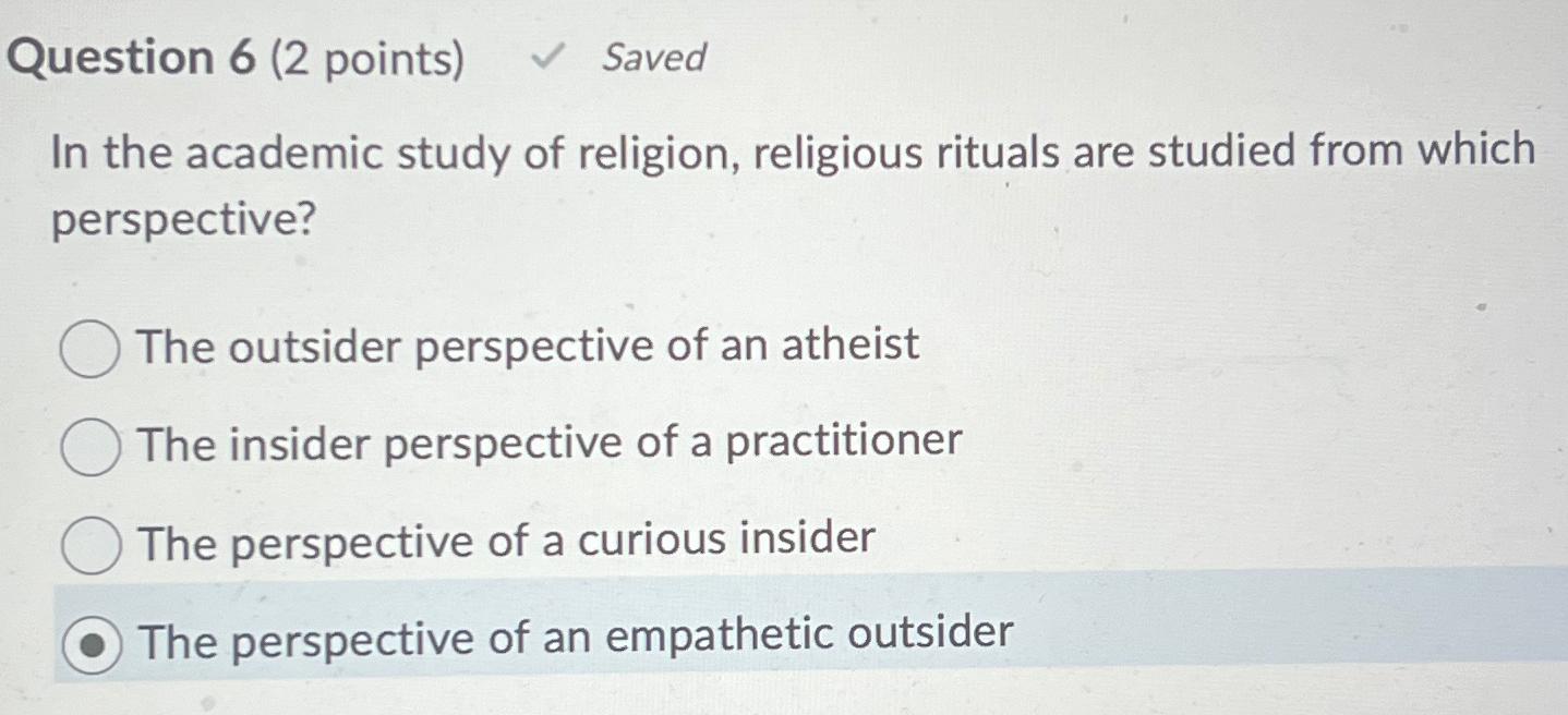 Solved In the academic study of religion, religious rituals | Chegg.com