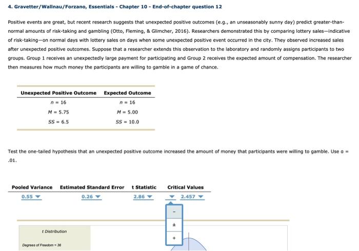 Solved 4. Gravetter/Wallnau/Forzano, Essentials - Chapter 10 | Chegg.com