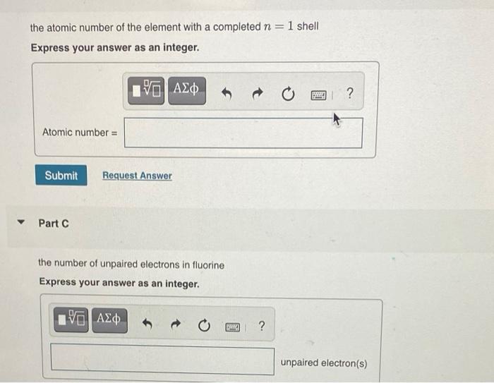 Solved the atomic number of the element with a completed n=1 | Chegg.com