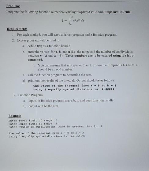 Solved Problem: Integrate the following function numerically | Chegg.com