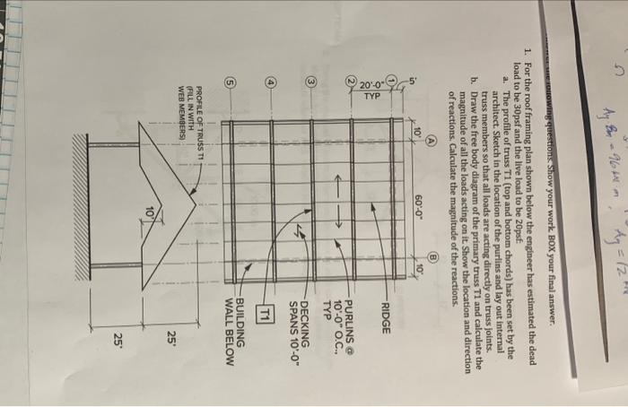 Solved 1. For the roof framing plan shown below the engineer | Chegg.com