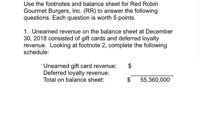 Solved Use the footnotes and balance sheet for Red Robin | Chegg.com