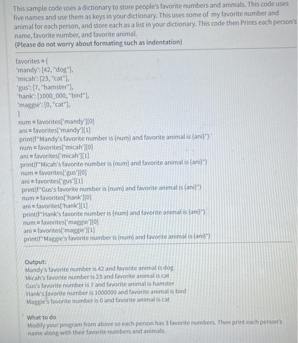 Solved This sample code uses a dictionary to store people's | Chegg.com