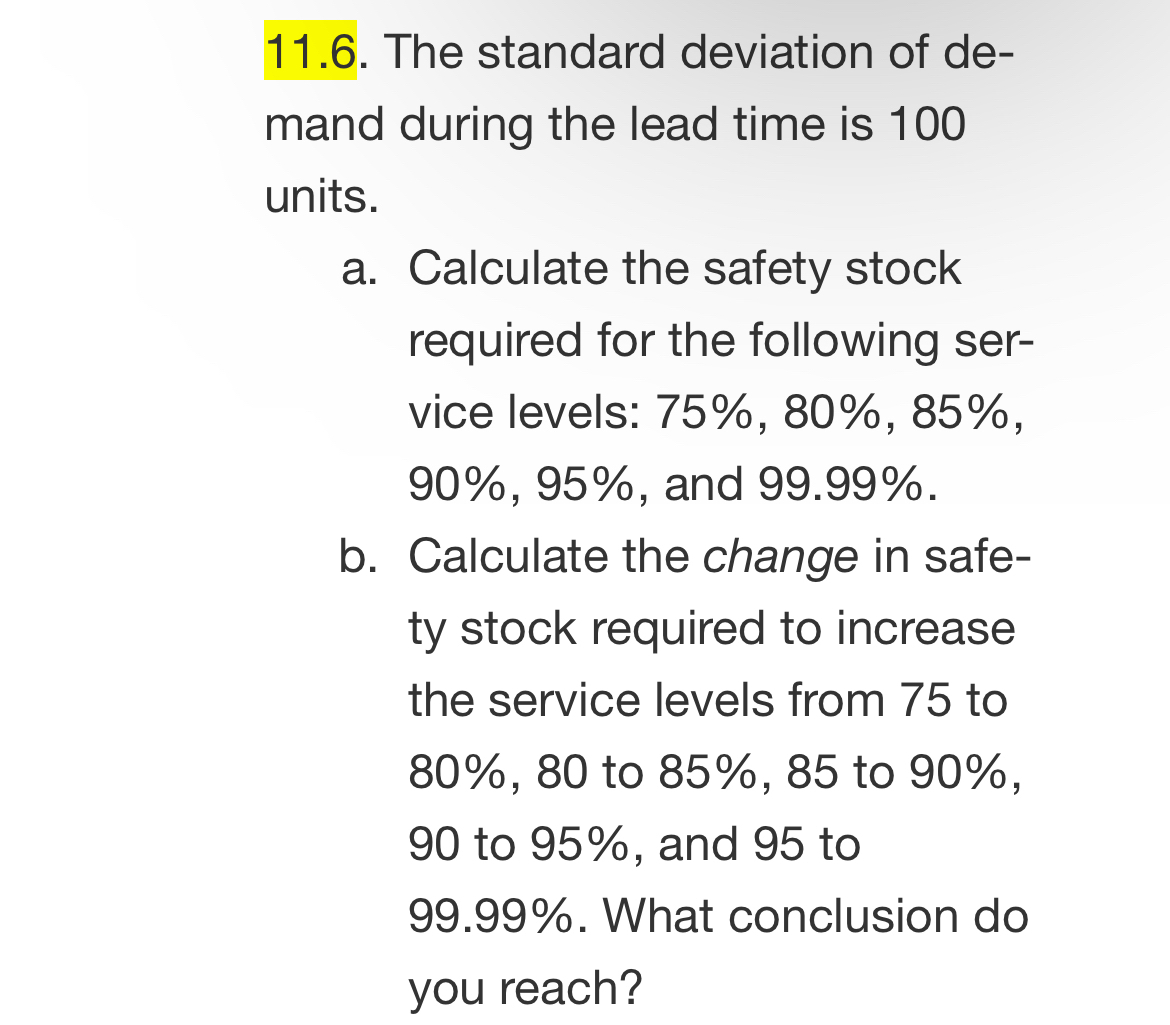 Solved 11.6. ﻿The standard deviation of demand during the | Chegg.com