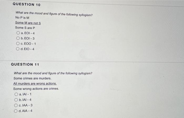 QUESTION 10 What are the mood and figure of the | Chegg.com